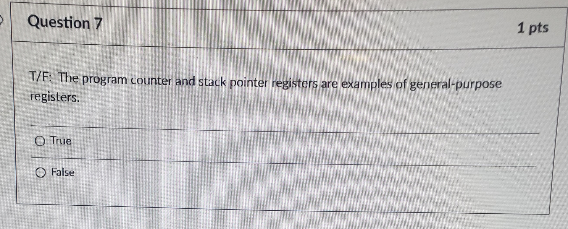 Solved Question 71 ﻿ptsT/F: The program counter and stack | Chegg.com
