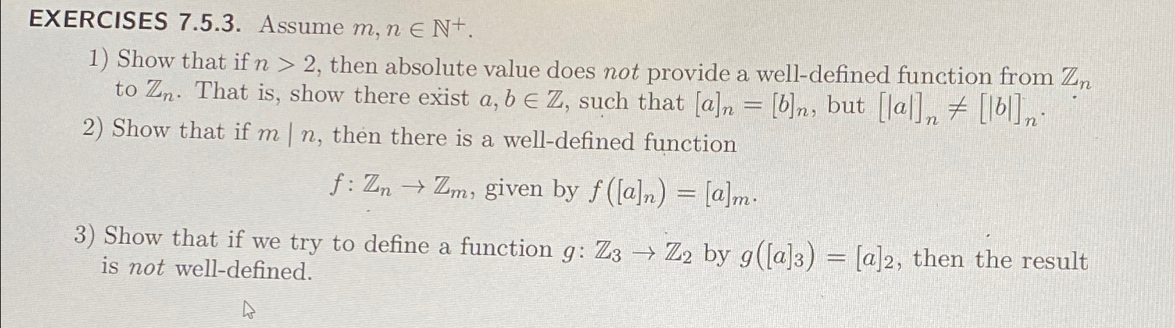 Solved EXERCISES 7.5.3. ﻿Assume m,ninN+.Show that if n>2, | Chegg.com