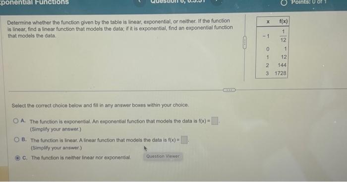Solved Eponential Functions Determine whether the function | Chegg.com