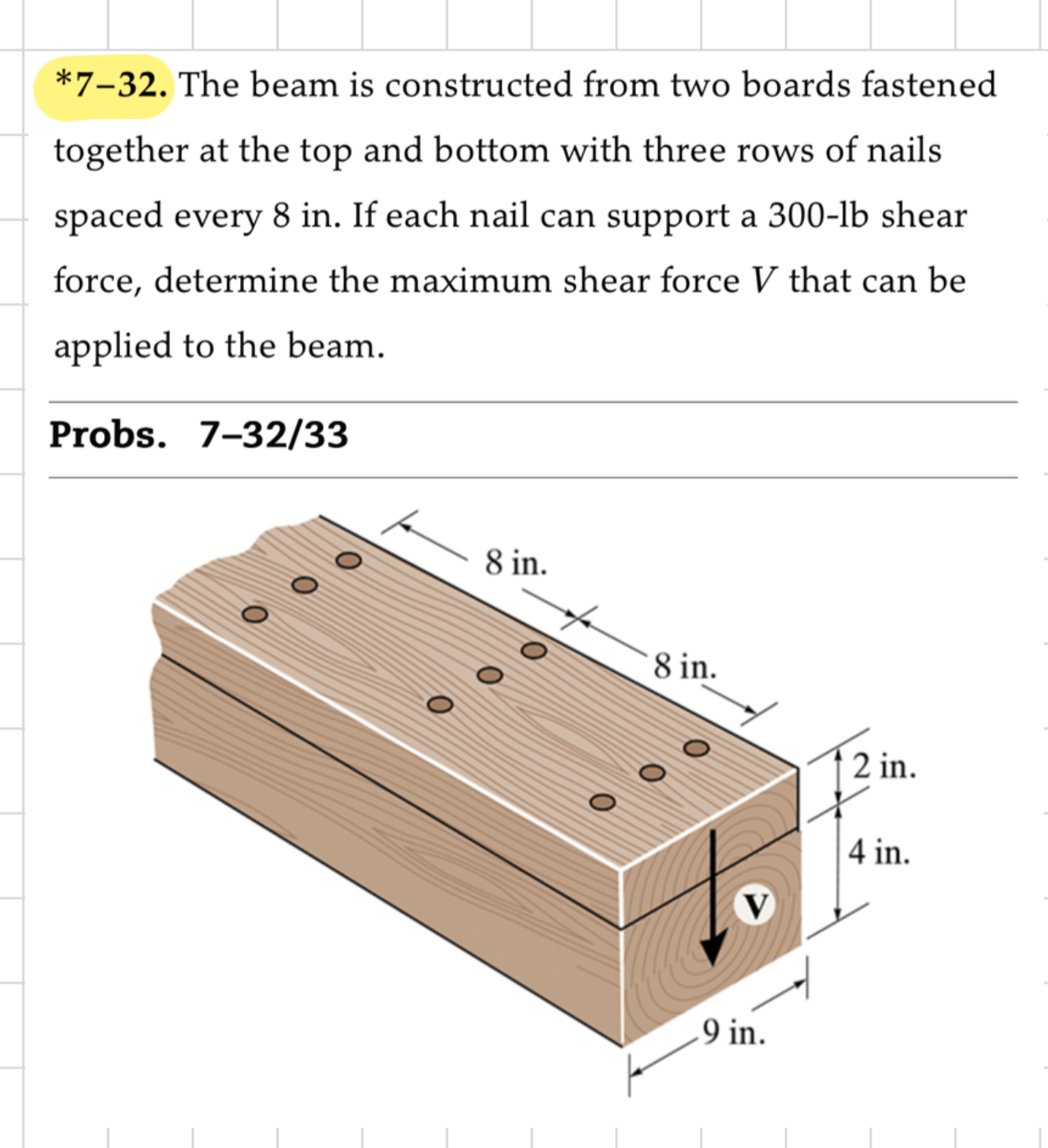 Solved *7-32. ﻿The beam is constructed from two boards | Chegg.com