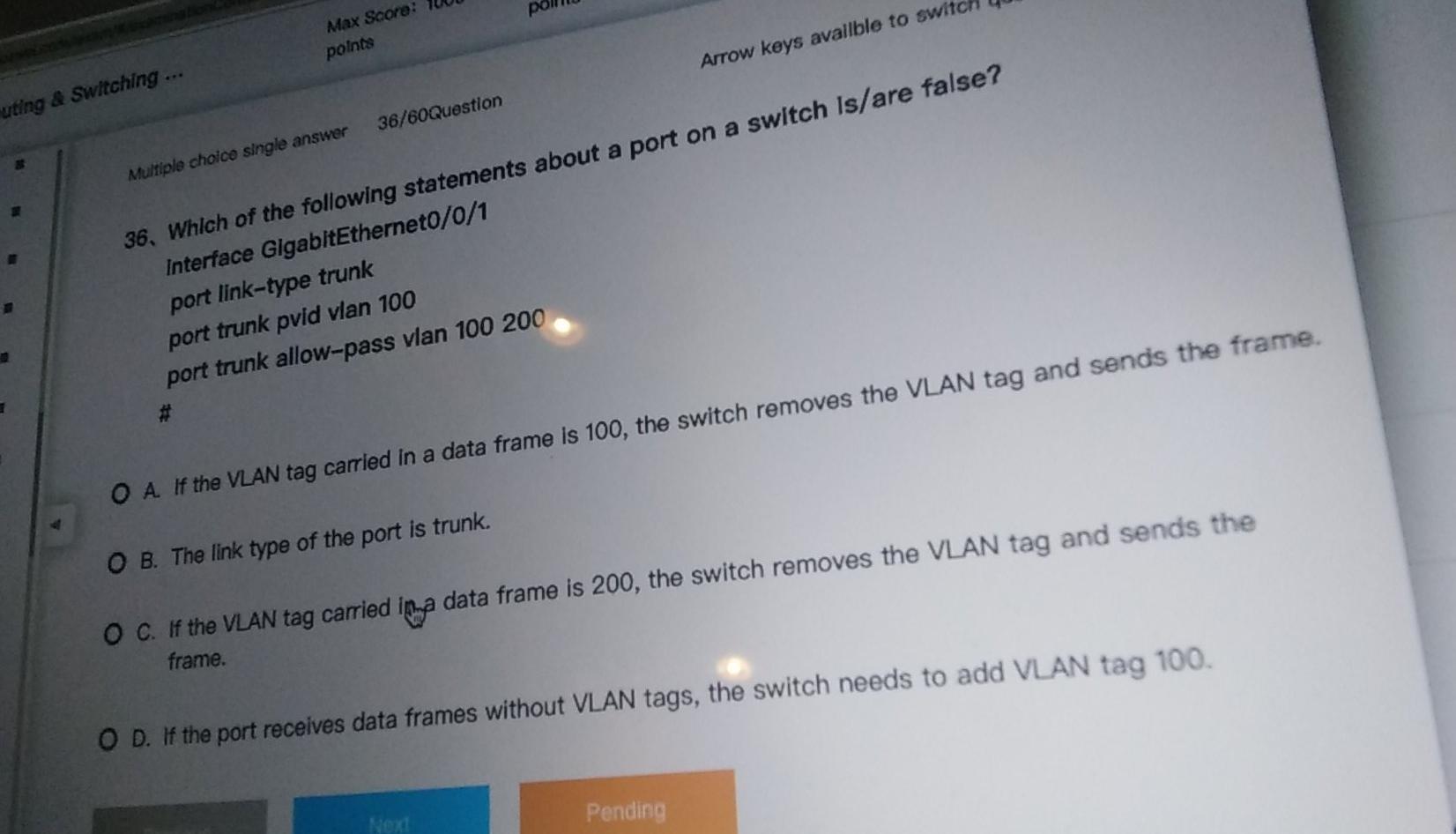 Solved Arrow keys ay 34/60Question Multiple choice single | Chegg.com