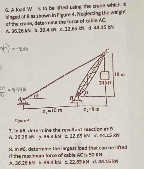 Solved 6. A load W is to be lifted using the crane which is | Chegg.com