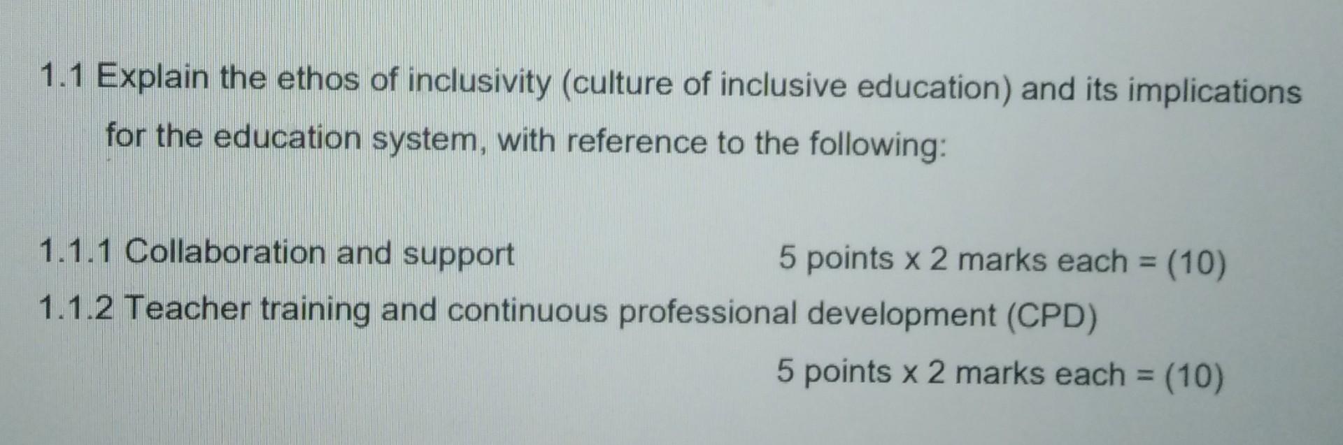 1.1 Explain the ethos of inclusivity (culture of | Chegg.com