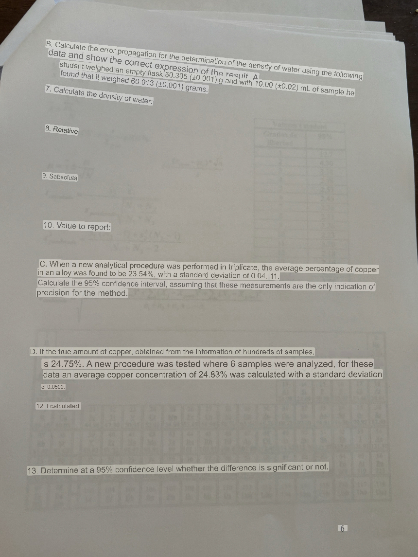 Solved B. ﻿Calculate the error propagation for the | Chegg.com