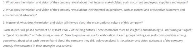 Solved 1. What does the mission and vision of the company | Chegg.com