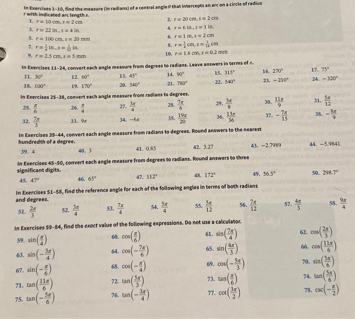 Solved In Exercises 1-10, find the measure (in radians) of a | Chegg.com