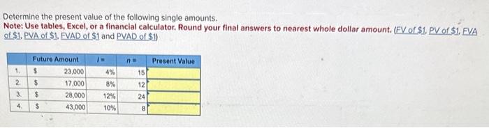 Solved Determine the present value of the following single | Chegg.com