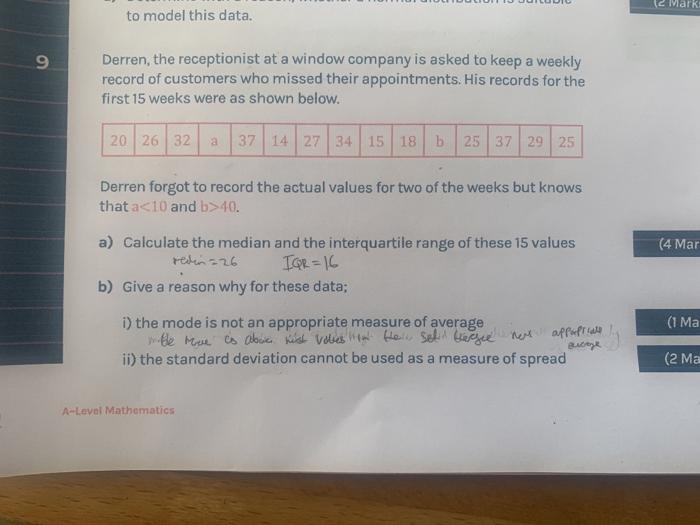 Solved a Mark to model this data. 9 Derren, the receptionist | Chegg.com