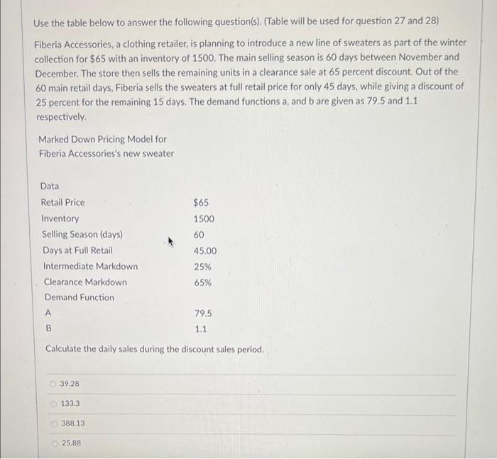 Solved Use the table below to answer the following | Chegg.com