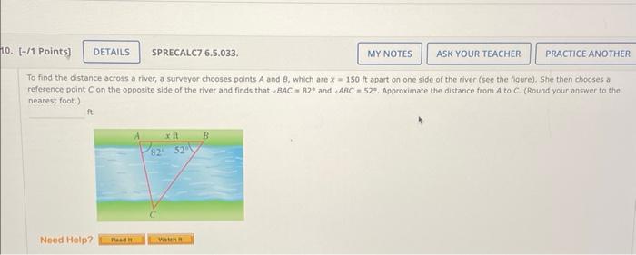 Solved To find the distance across a river, a surveyor | Chegg.com
