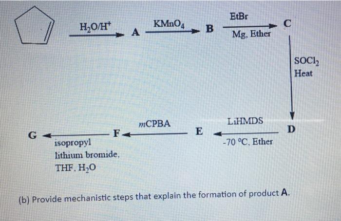 Solved EtBr H20/ KMnO4 C A B Mg, Ether SOCI Heat mCPBA | Chegg.com Solved EtBr H20/ KMnO4 C A B Mg, Ether SOCI Heat mCPBA | Chegg.com