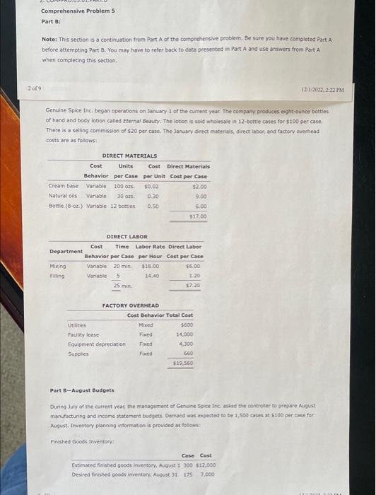 Solved Comprehensive Problem 5 Part B: Note: This section is | Chegg.com