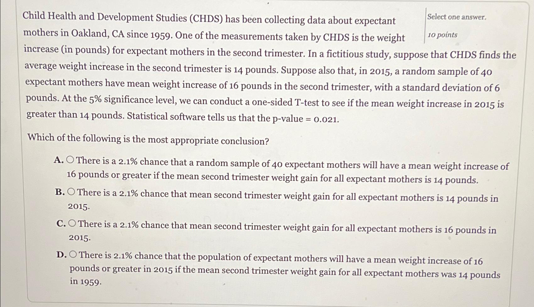 Solved Child Health and Development Studies (CHDS) ﻿has been | Chegg.com