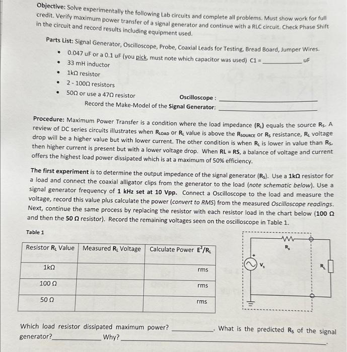Objective: Solve experimentally the following Lab | Chegg.com