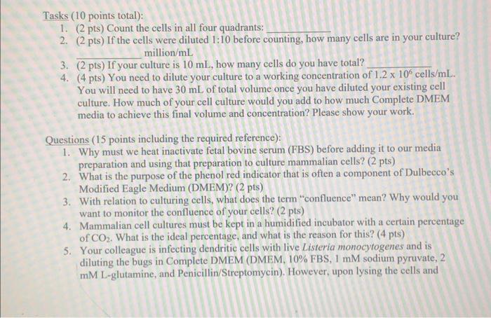 Solved Tasks ( 10 points total): 1. (2pts) Count the cells | Chegg.com Solved Tasks ( 10 points total): 1. (2pts) Count the cells | Chegg.com
