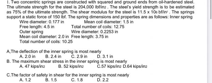 Solved 1. Two concentric springs are constructed with | Chegg.com