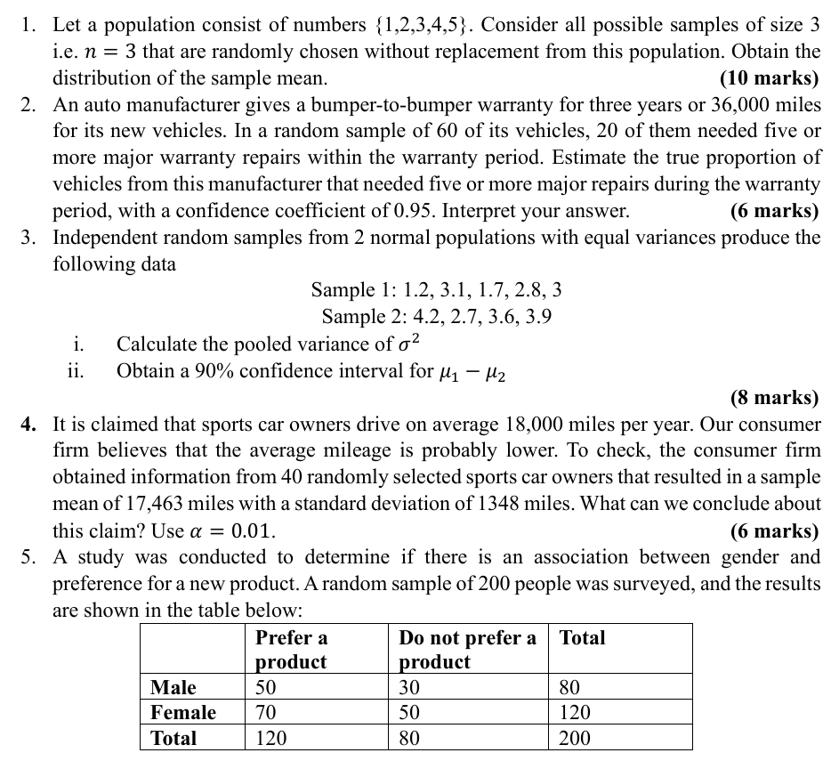 Solved Question 1.Let a population consist of numbers | Chegg.com