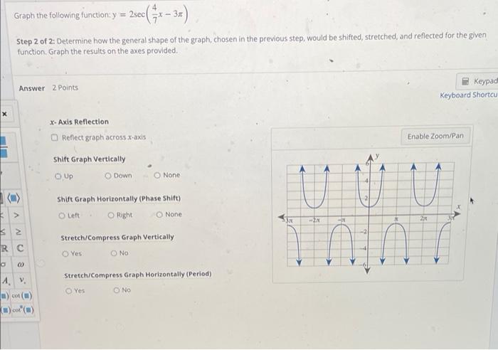 Solved 4 Graph the following function: y = 2sec (* (x-3) | Chegg.com