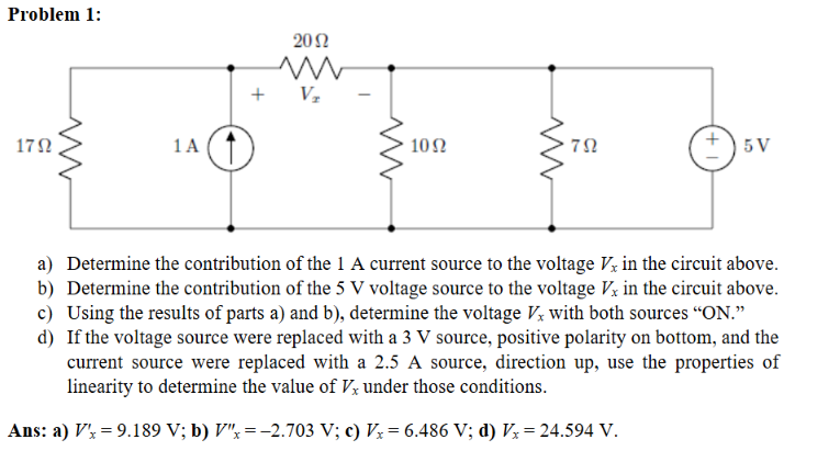 Solved Problem 1:aVx in ﻿the circuit above.bVx in ﻿the | Chegg.com
