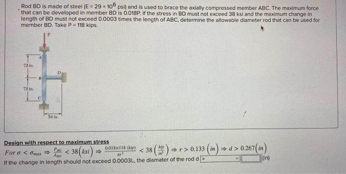 Solved Rod BD is made of steel (E=29×106p si) and is used to | Chegg.com