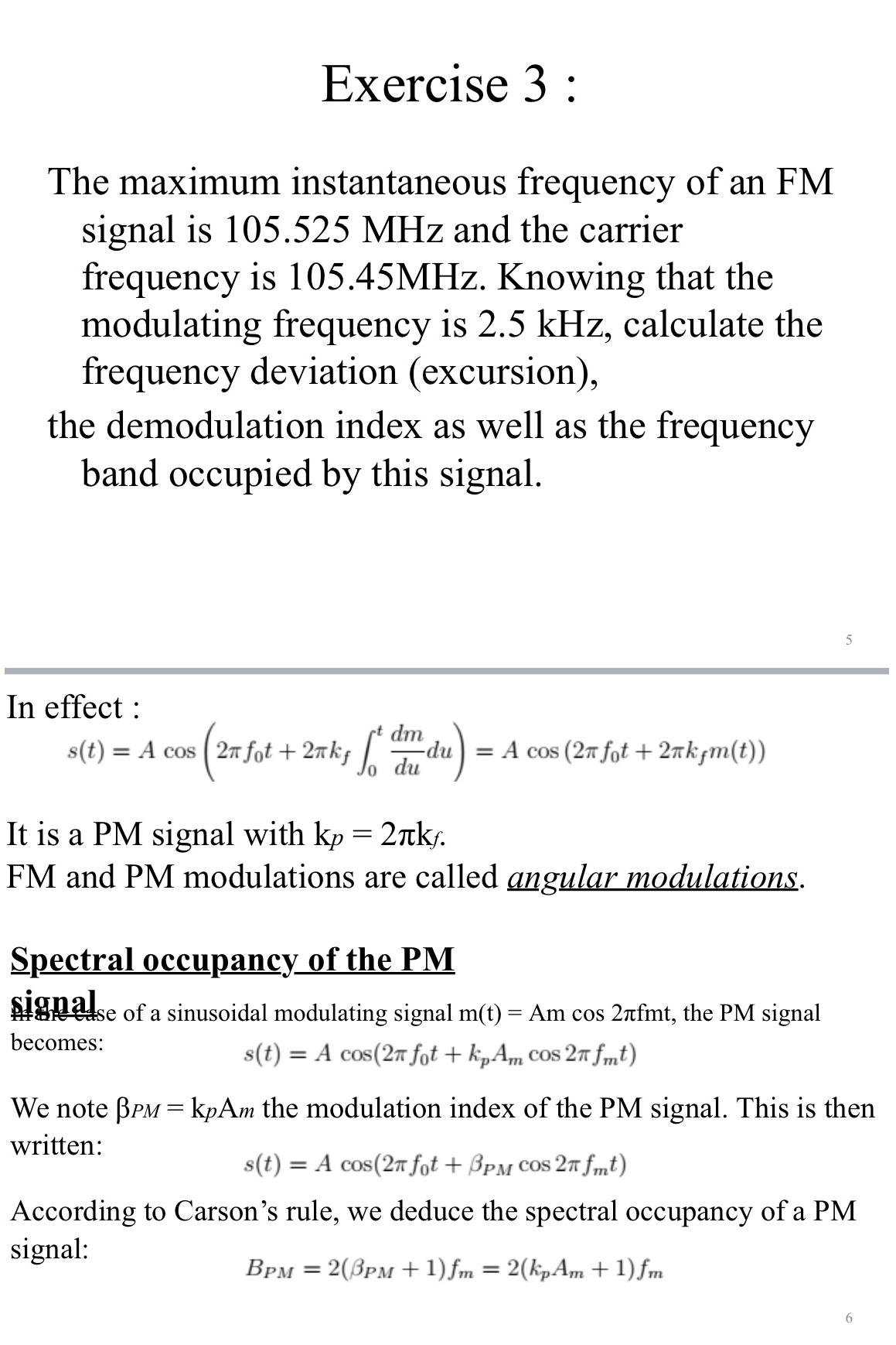 Solved Exercise 3 ﻿:The maximum instantaneous frequency of | Chegg.com