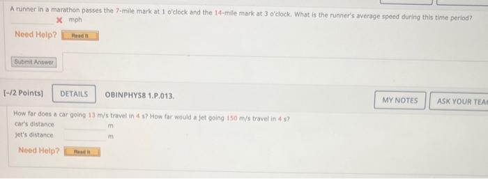 Solved A nunner in a marathon passes the 7 -mile mark at 1 | Chegg.com