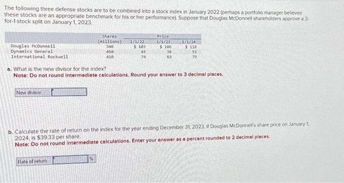 Solved The following three defense stocks are to be combined | Chegg.com