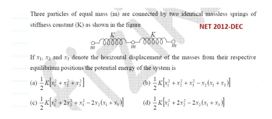 Solved Three particles of equal mass (m) are connected by | Chegg.com