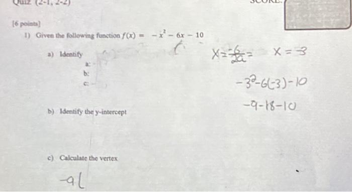 Solved [6 points] 1) Given the following function f(x) = -x² | Chegg.com