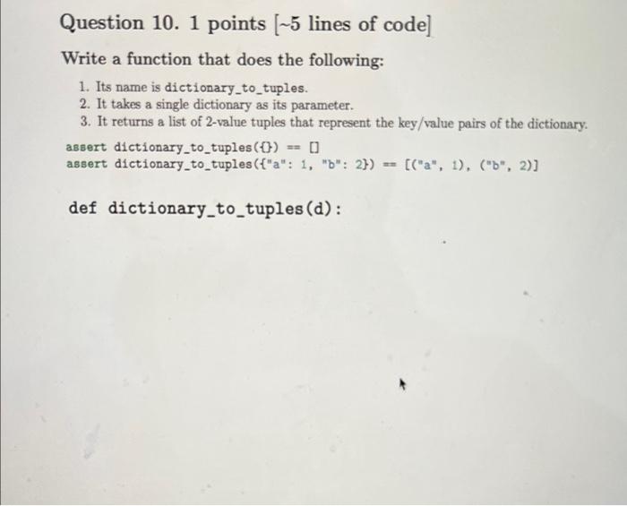 Solved Question 10. 1 points (-5 lines of code] Write a | Chegg.com