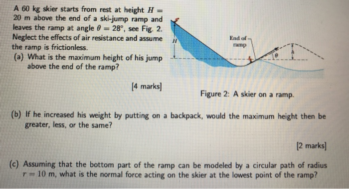 A 60 kg skier starts from rest at height H 20 m above | Chegg.com