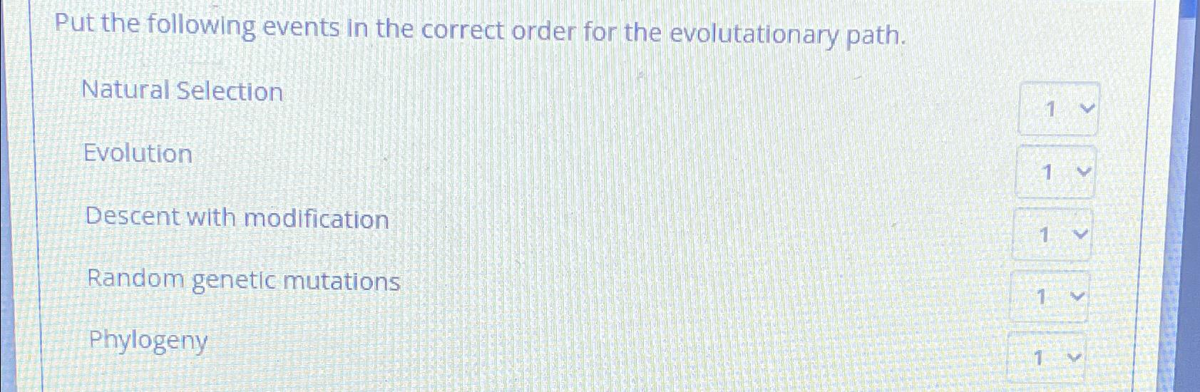 Solved Put the following events in the correct order for the | Chegg.com