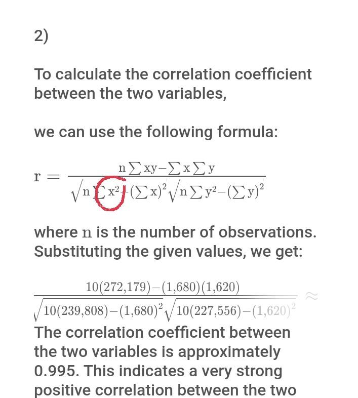 Solved 2) To calculate the correlation coefficient between | Chegg.com