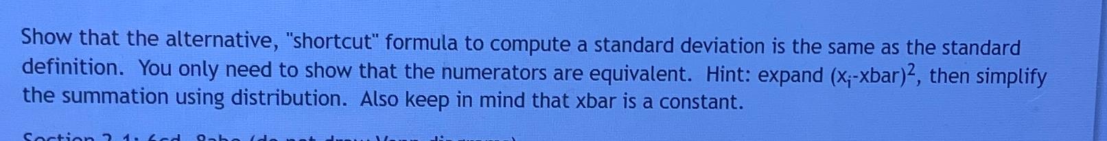 Solved Show that the alternative, "shortcut" formula to | Chegg.com