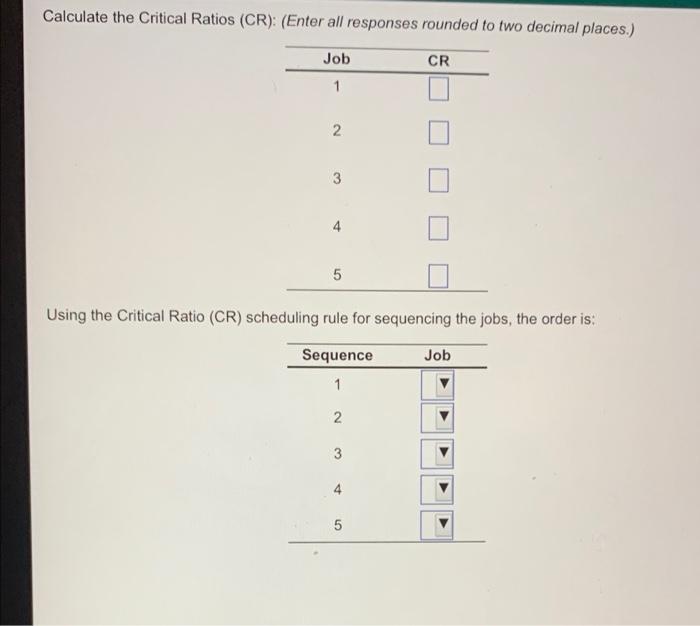 Solved Calculate the Critical Ratios (CR): (Enter all | Chegg.com