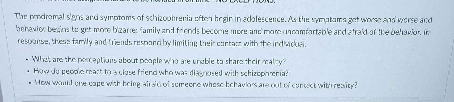 Solved The prodromal signs and symptoms of schizophrenia | Chegg.com