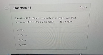 Solved Question 11Based on G.A. ﻿Miller's research on | Chegg.com