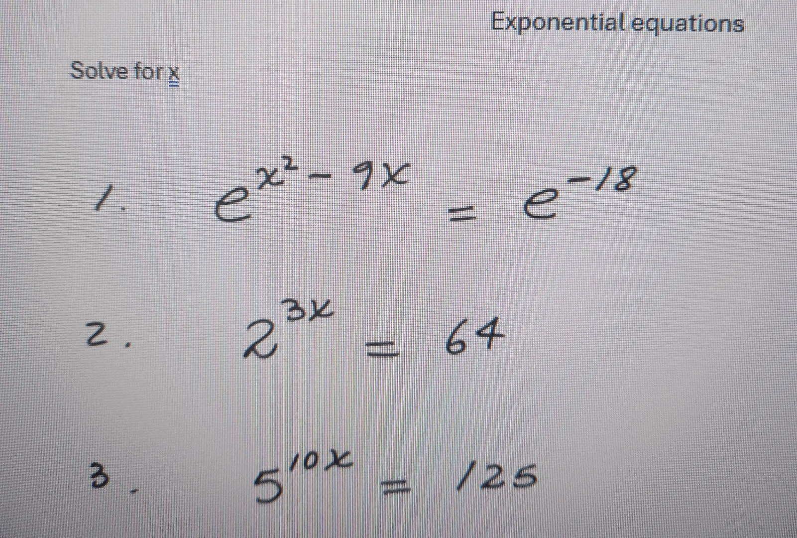 Solved Exponential equationsSolve for | Chegg.com