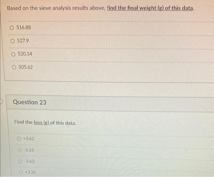 Solved Questions 22-23 8 1 Weight of Container 2 Weight of | Chegg.com