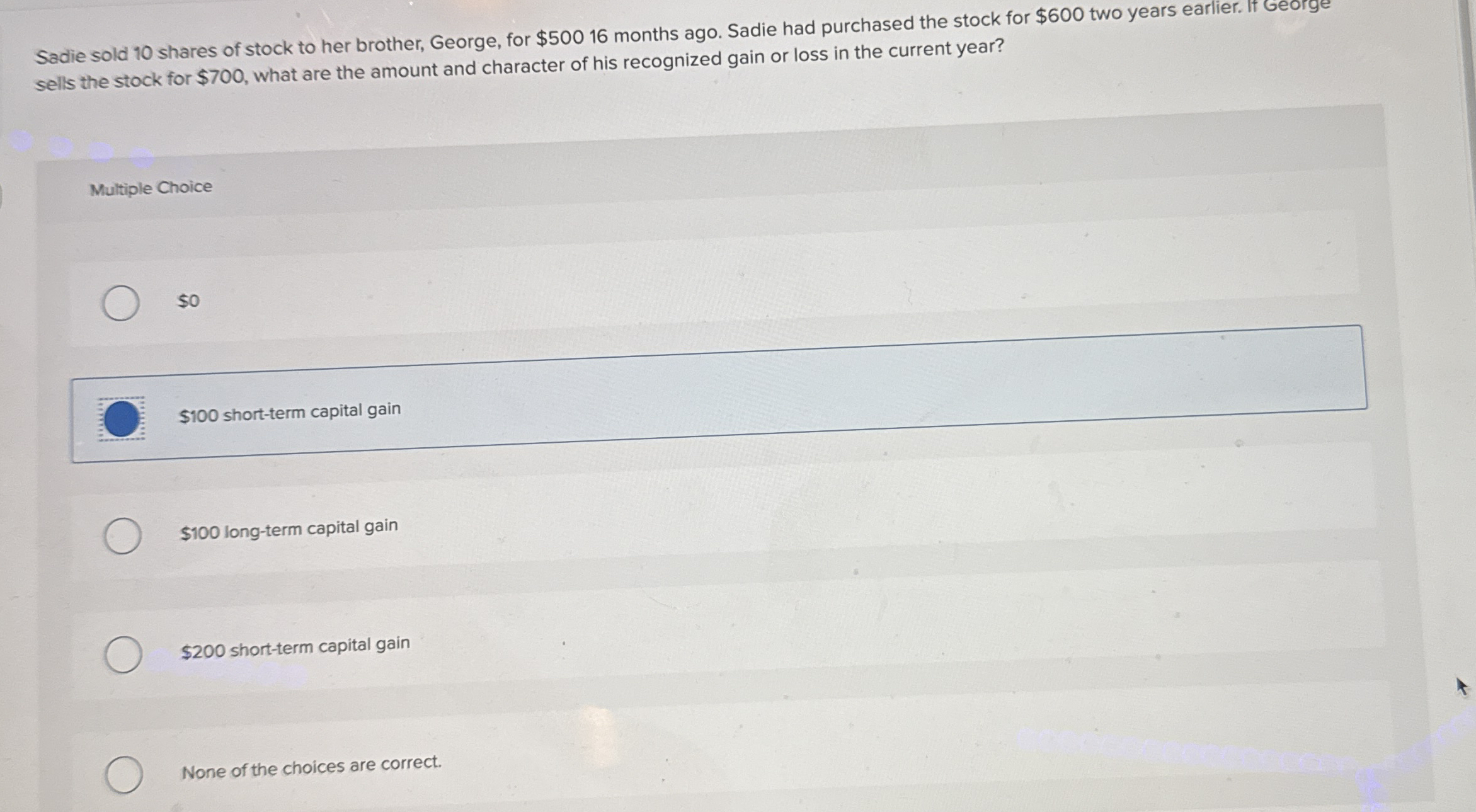Solved Sadie sold 10 ﻿shares of stock to her brother, | Chegg.com