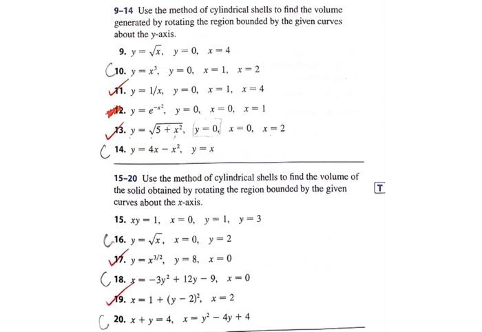 Solved 9-14 Use the method of cylindrical shells to find the | Chegg.com