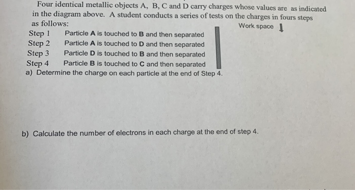 Solved Four identical metallic objects A, B, C and D carry | Chegg.com