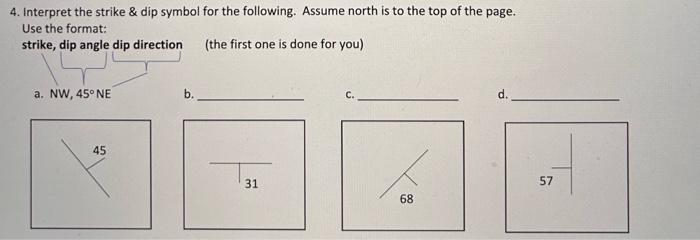 Solved 4. Interpret the strike \& dip symbol for the | Chegg.com