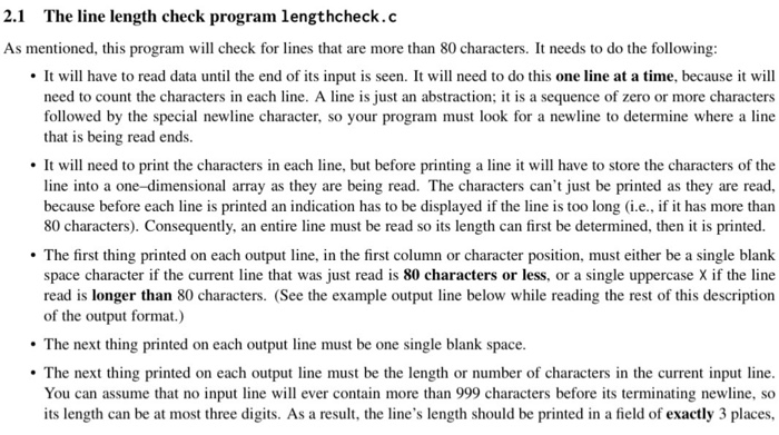 Solved 2.1 The line length check program lengthcheck.c As | Chegg.com