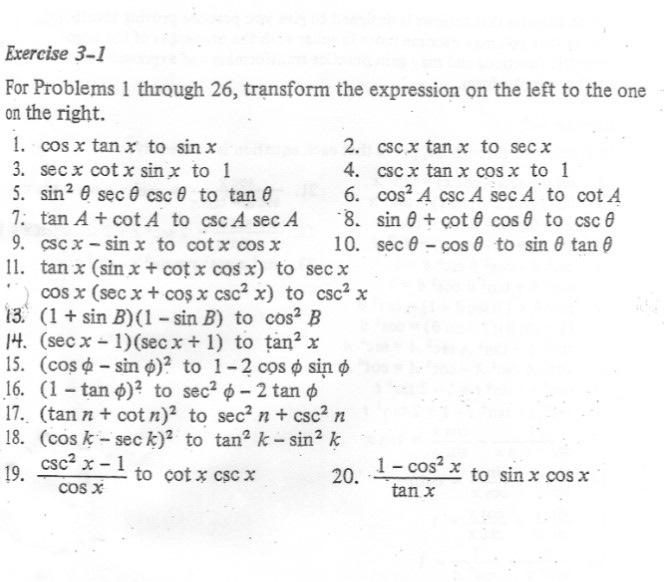 Solved For Problems 1 through 26 , transform the expression | Chegg.com