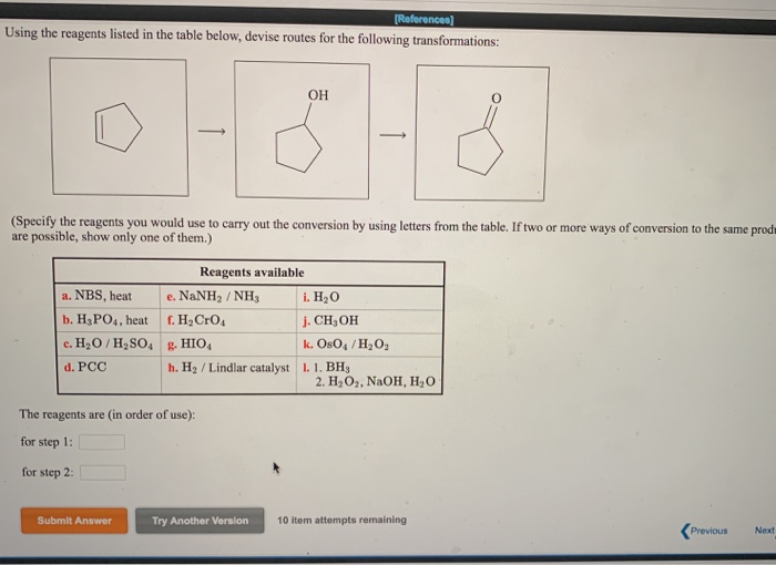 Solved [References) Using the reagents listed in the table | Chegg.com
