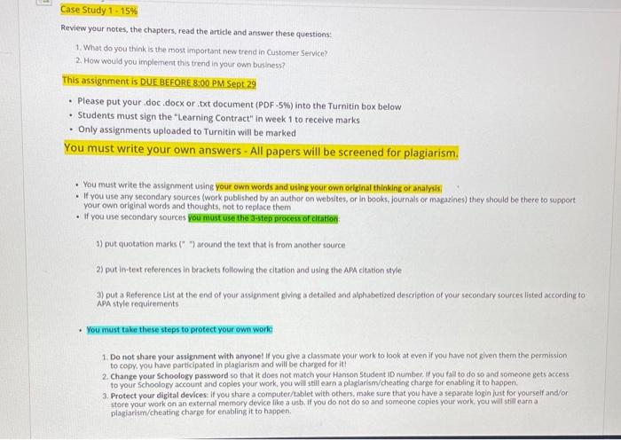 Solved Case Study 1 -15% Review your notes, the chapters, | Chegg.com