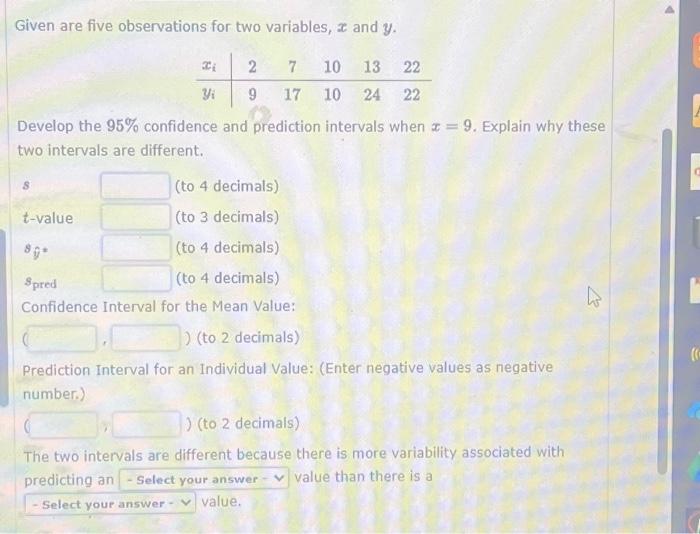 Solved Given are five observations for two variables, and y. | Chegg.com