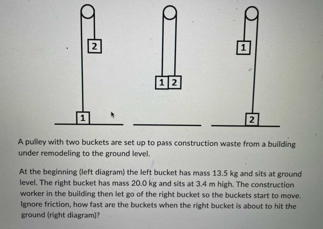 Solved A pulley with two buckets are set up to pass | Chegg.com
