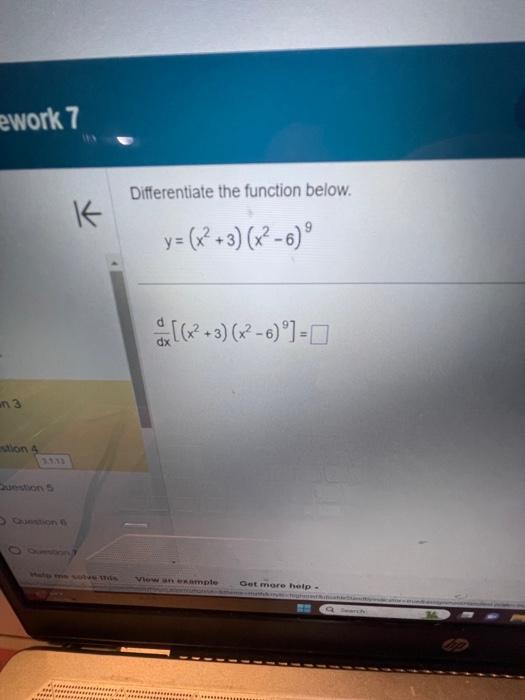 Differentiate the function below. y=(x2+3)(x2−6)9 | Chegg.com